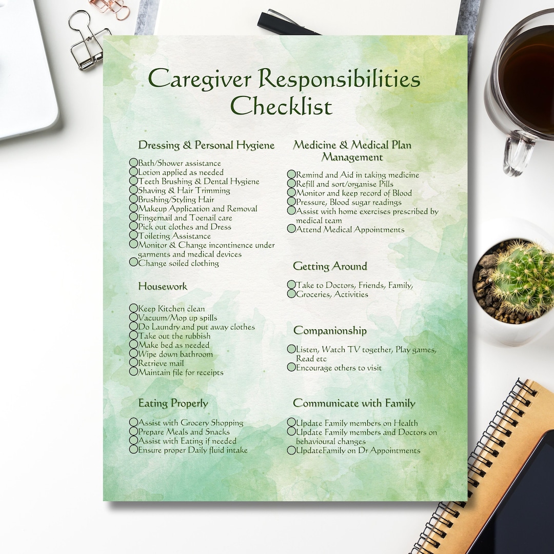 Editable Caregiver Checklist, Caregiver Daily Task Check List ...