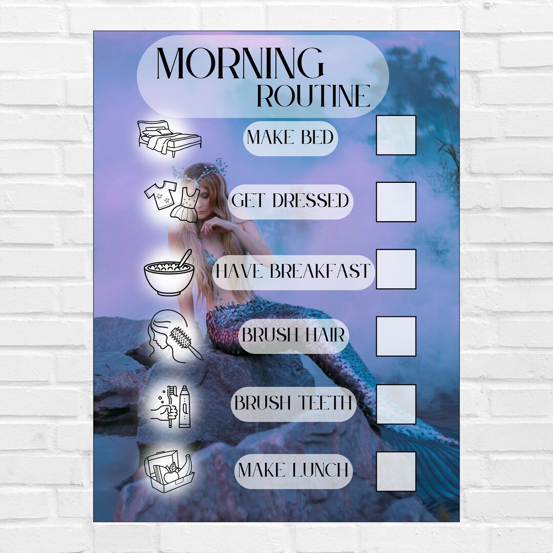 Before School Checklist Kids A4 Mermaid Morning Roster Printable ...