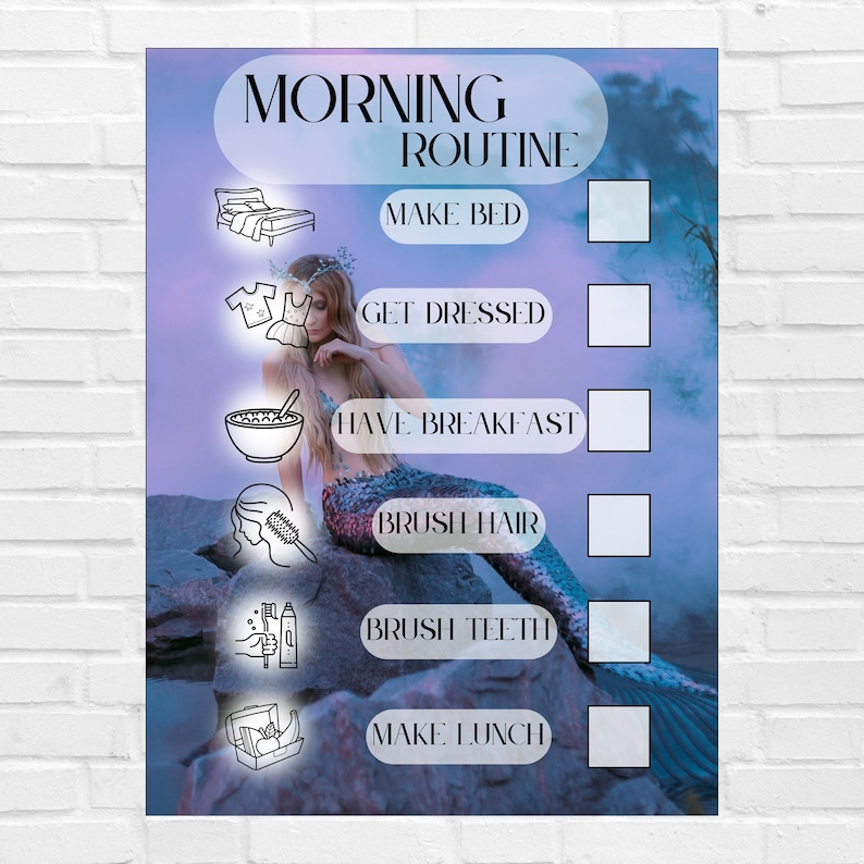 Before School Checklist Kids A4 Mermaid Morning Roster Printable ...