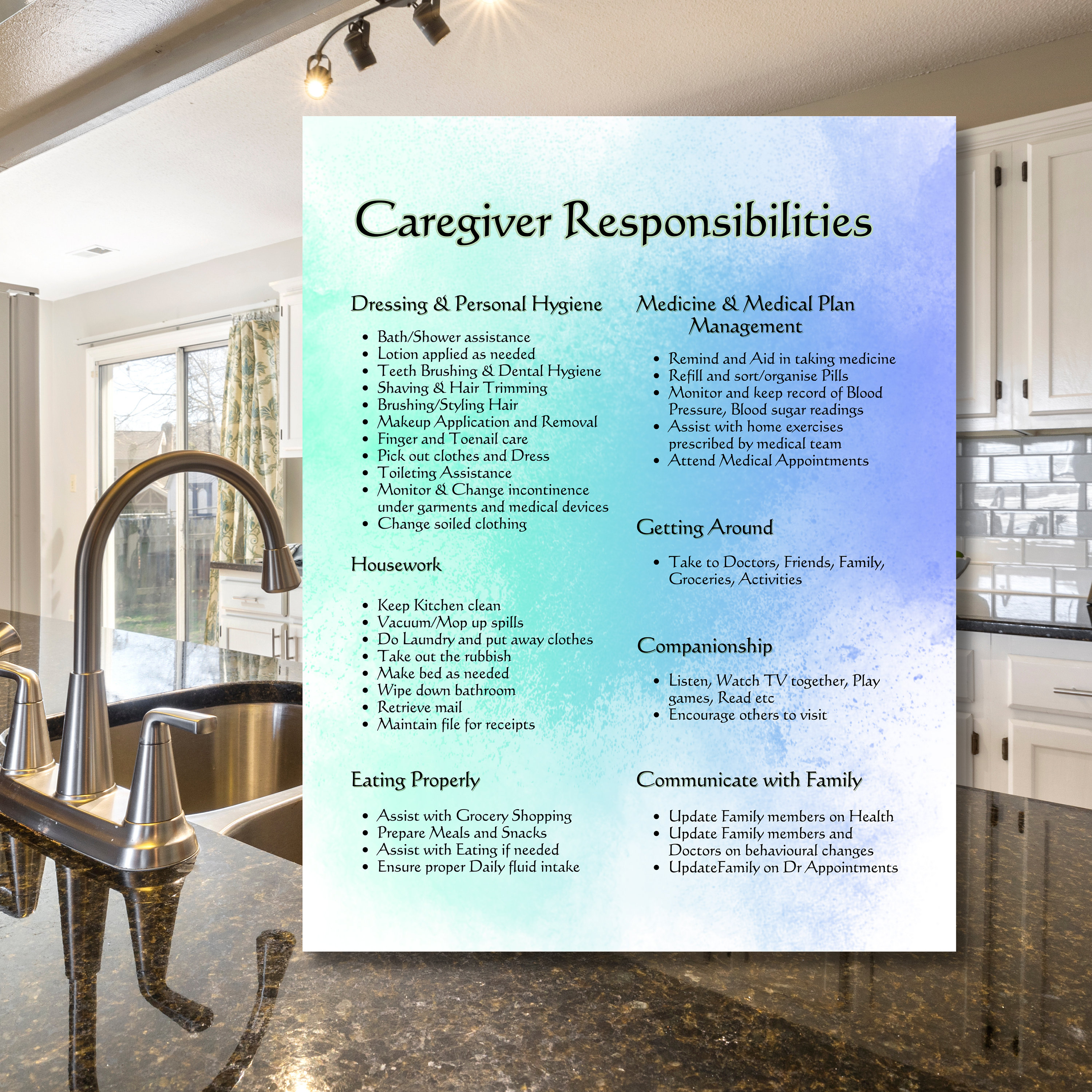 Editable Caregiver Checklist, Caregiver Daily Task Check List ...