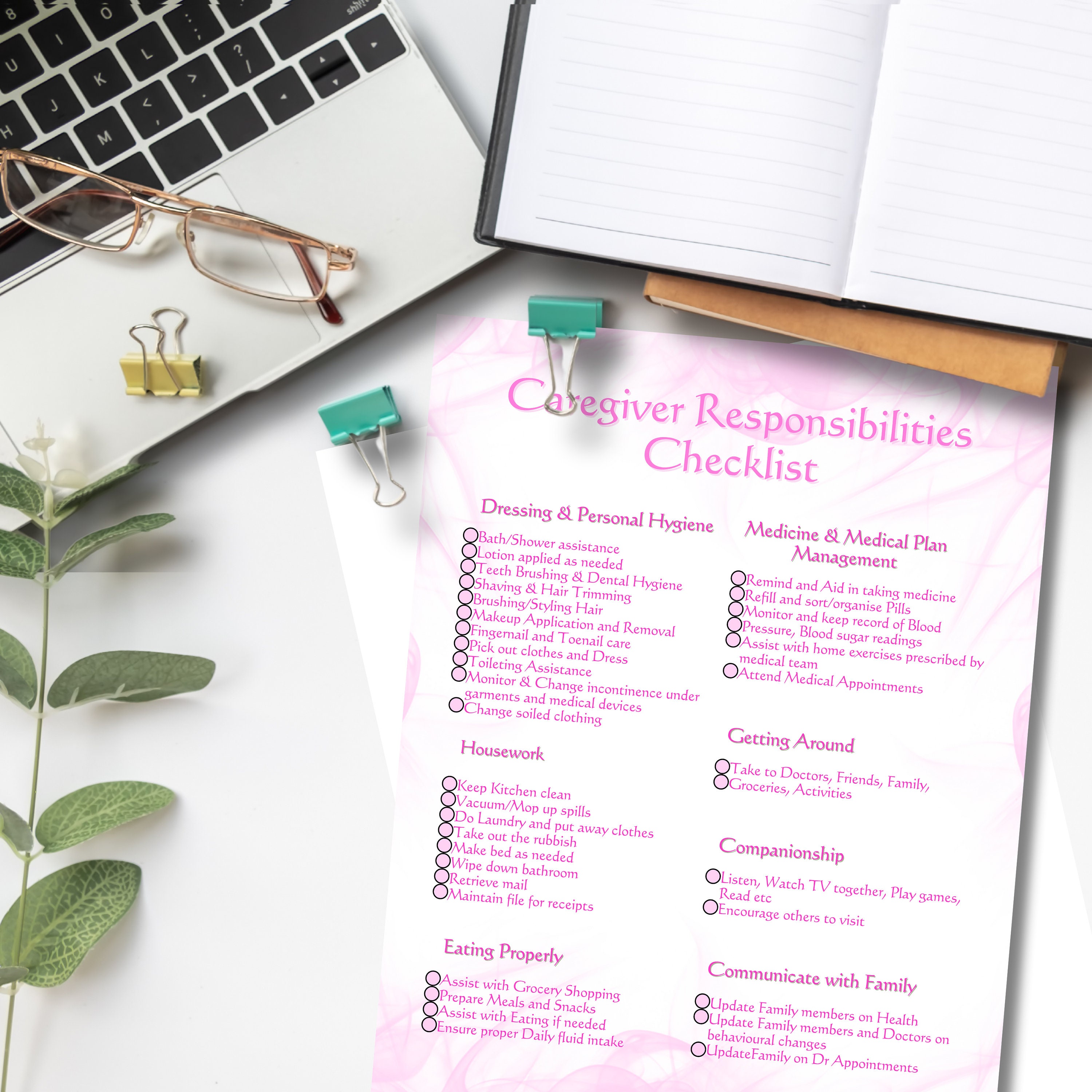 Editable Caregiver Checklist, Caregiver Daily Task Check List ...