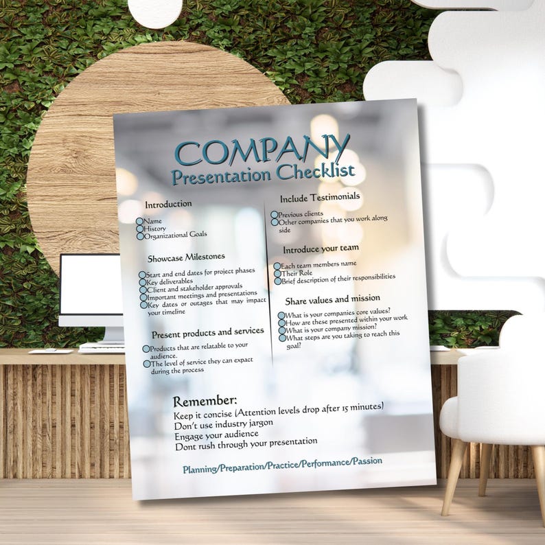 Complete Company Presentation Checklist Printable | Business Pitch ...