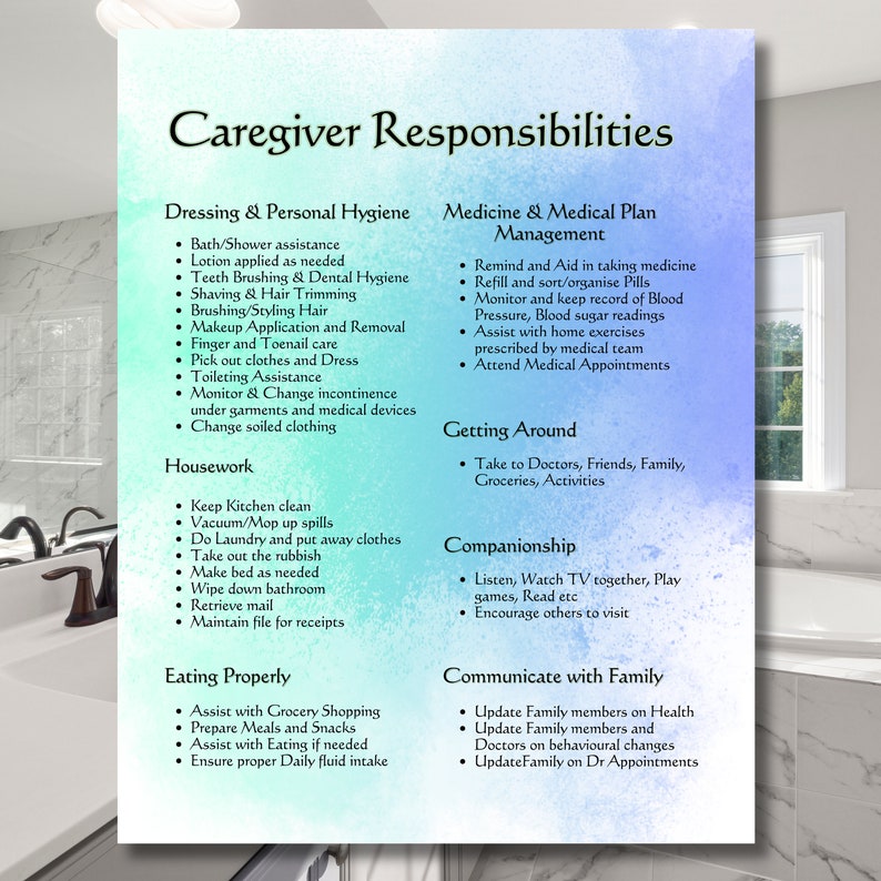 Editable Caregiver Checklist, Caregiver Daily Task Check List ...