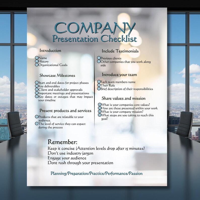 Complete Company Presentation Checklist for Business Pitch Investor ...
