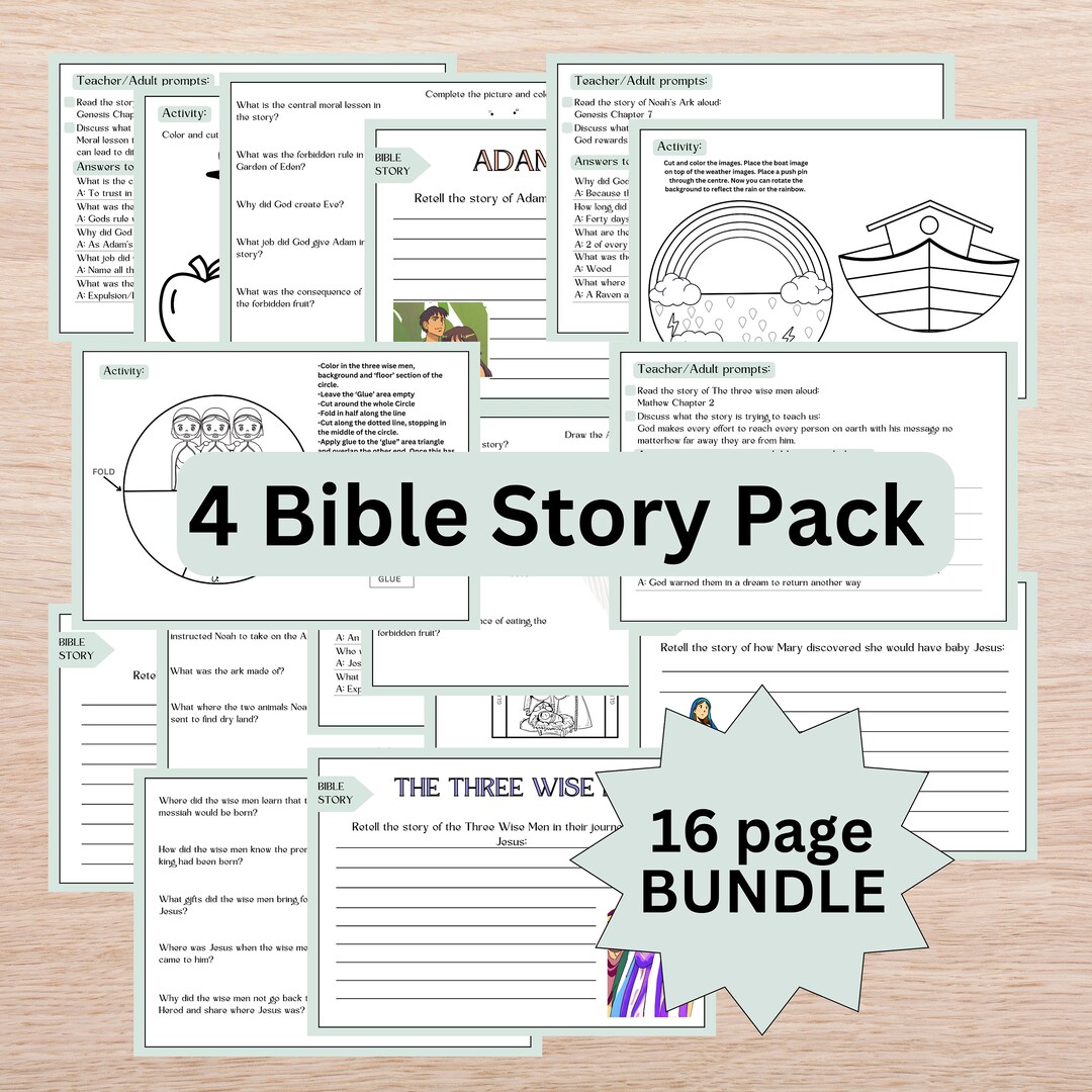 Kids Bible Activity Sheets Pack, Bible Character Study, Bible Study ...