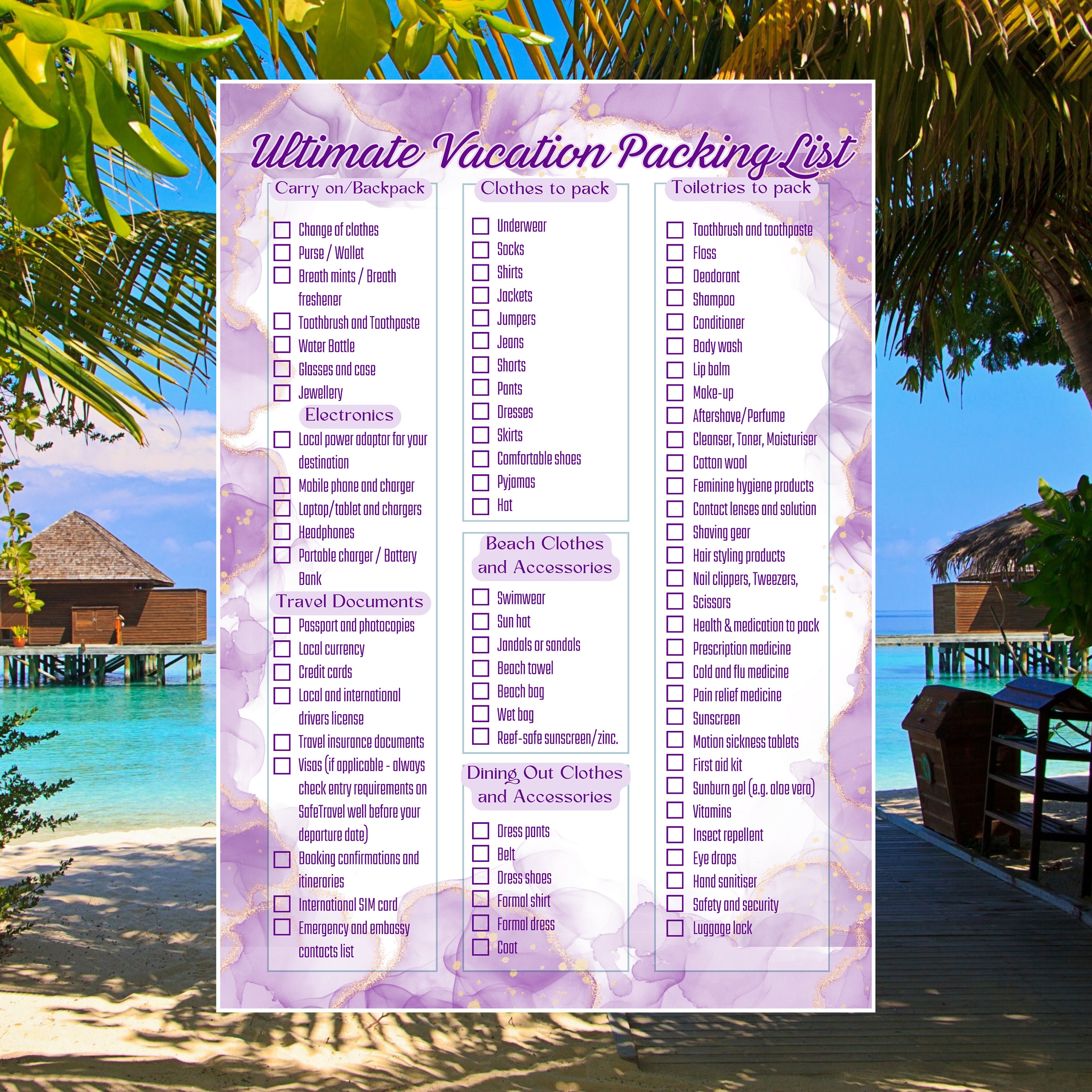 All Inclusive Packing List Beach Vacation Packing List Editable ...