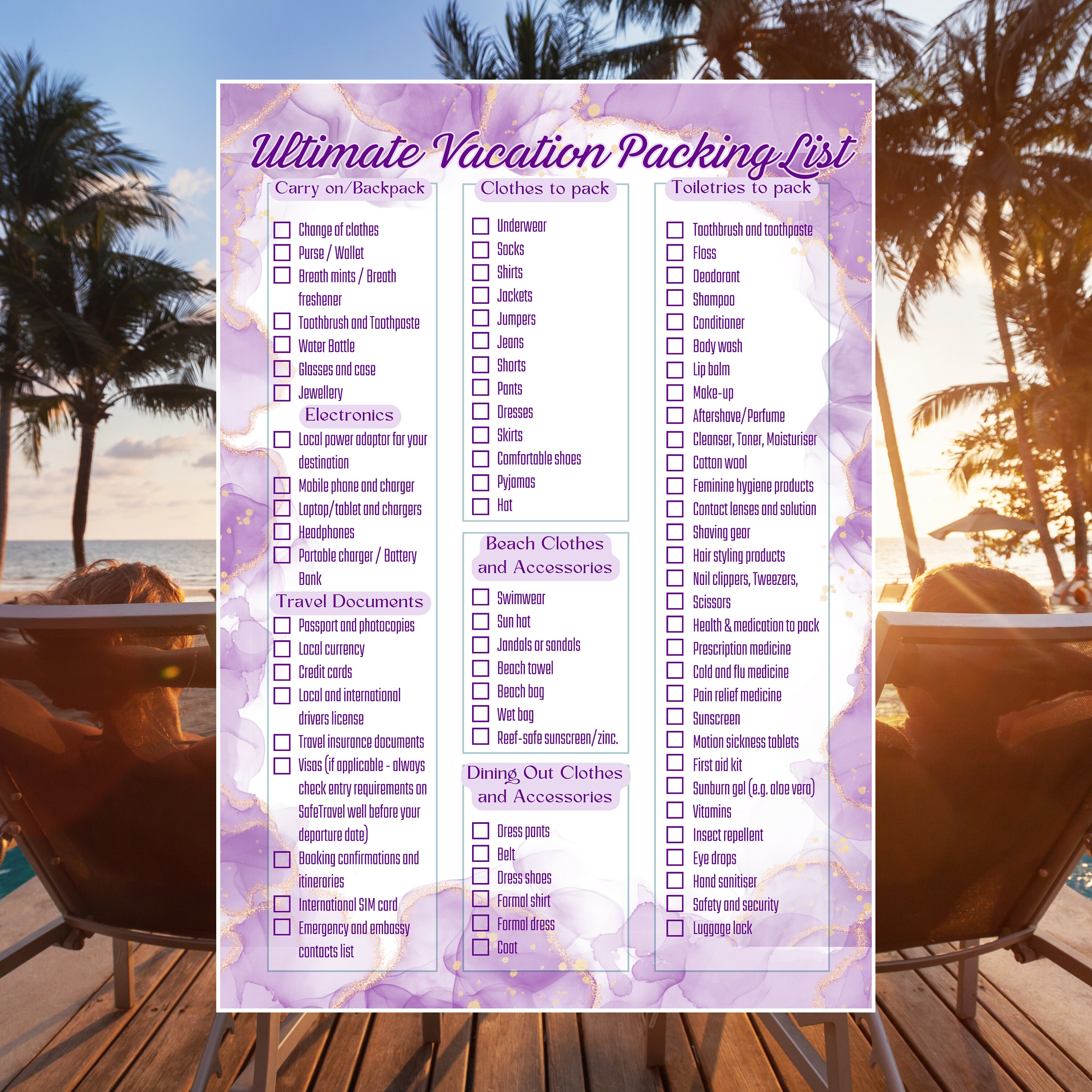 All Inclusive Packing List Beach Vacation Packing List Editable ...