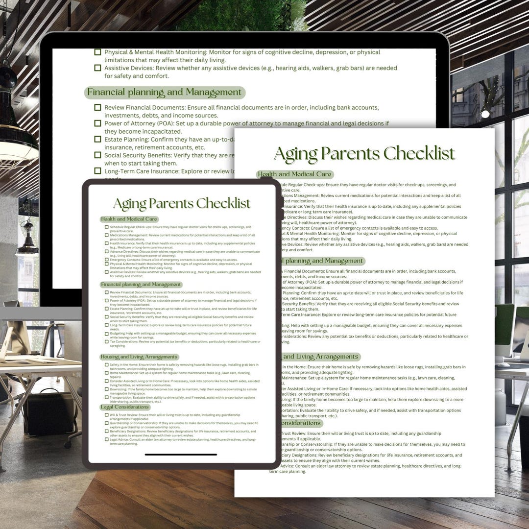 Aging Parents Checklist Printable | Elderly Care Planning Guide and ...