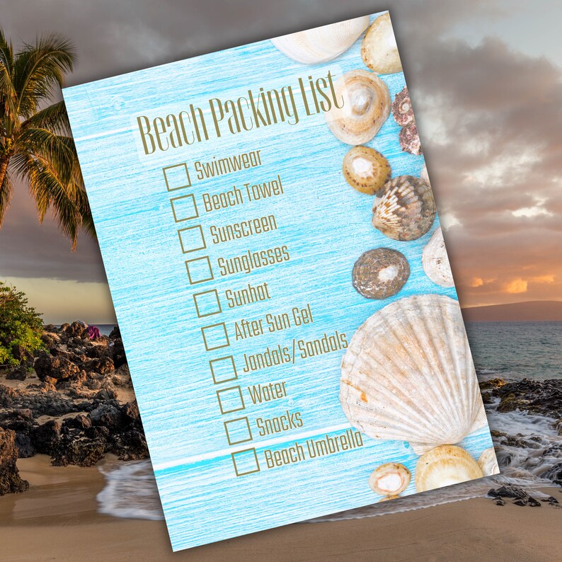 Oceanfront Packing Printable Guide, Editable Beach Weekend Daytrip List ...