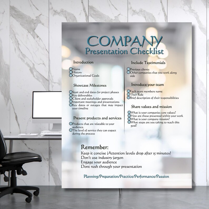 Complete Company Presentation Checklist Printable | Business Pitch ...