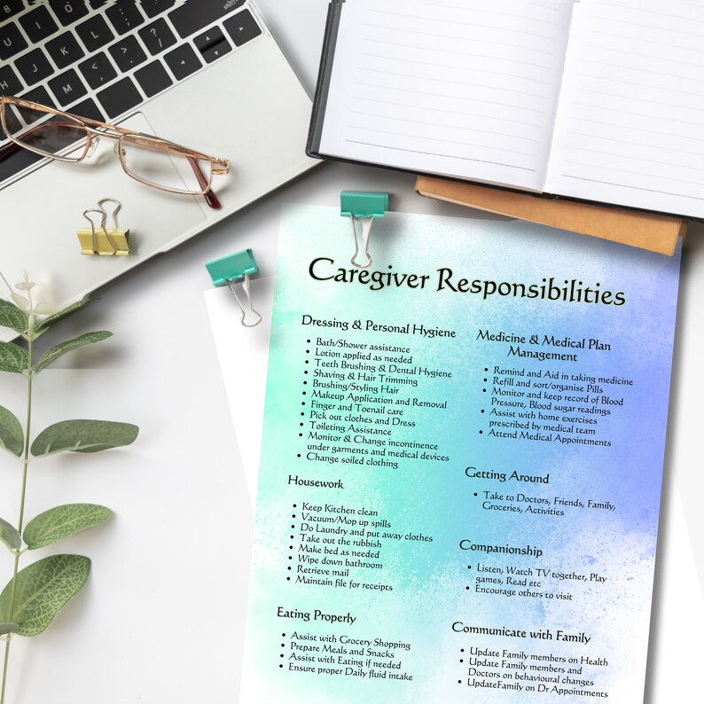 Editable Caregiver Checklist, Caregiver Daily Task Check List ...