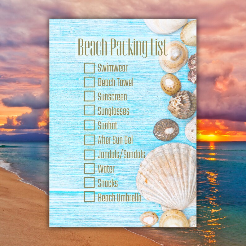 Oceanfront Packing Printable Guide, Editable Beach Weekend Daytrip List ...