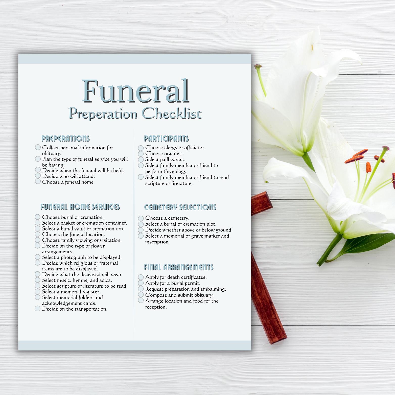 Comprehensive Funeral Preparation Checklist for Families and Relatives ...