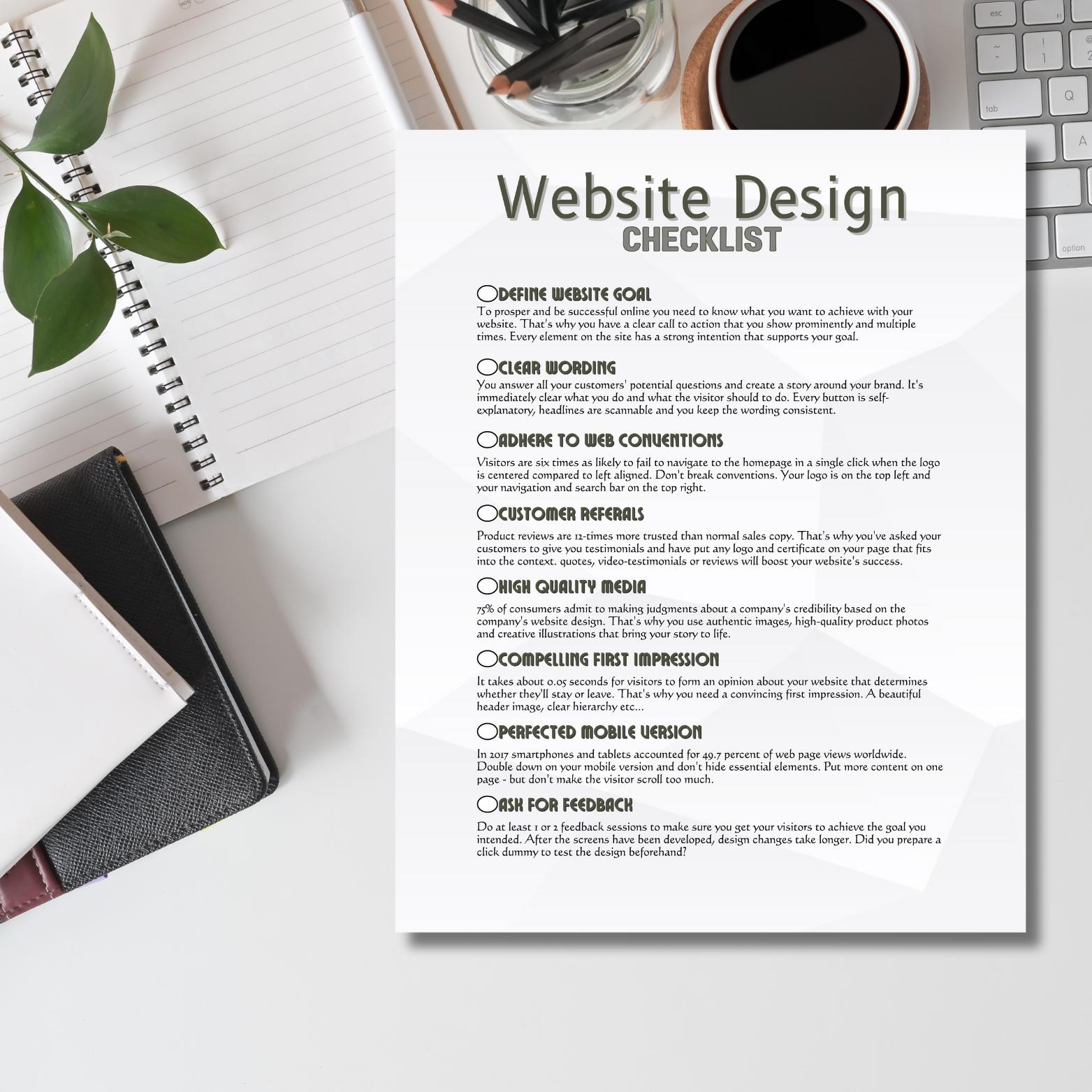 Website Design Checklist Tips for SEO & Mobile Optimisation Including Comprehensive Website ...