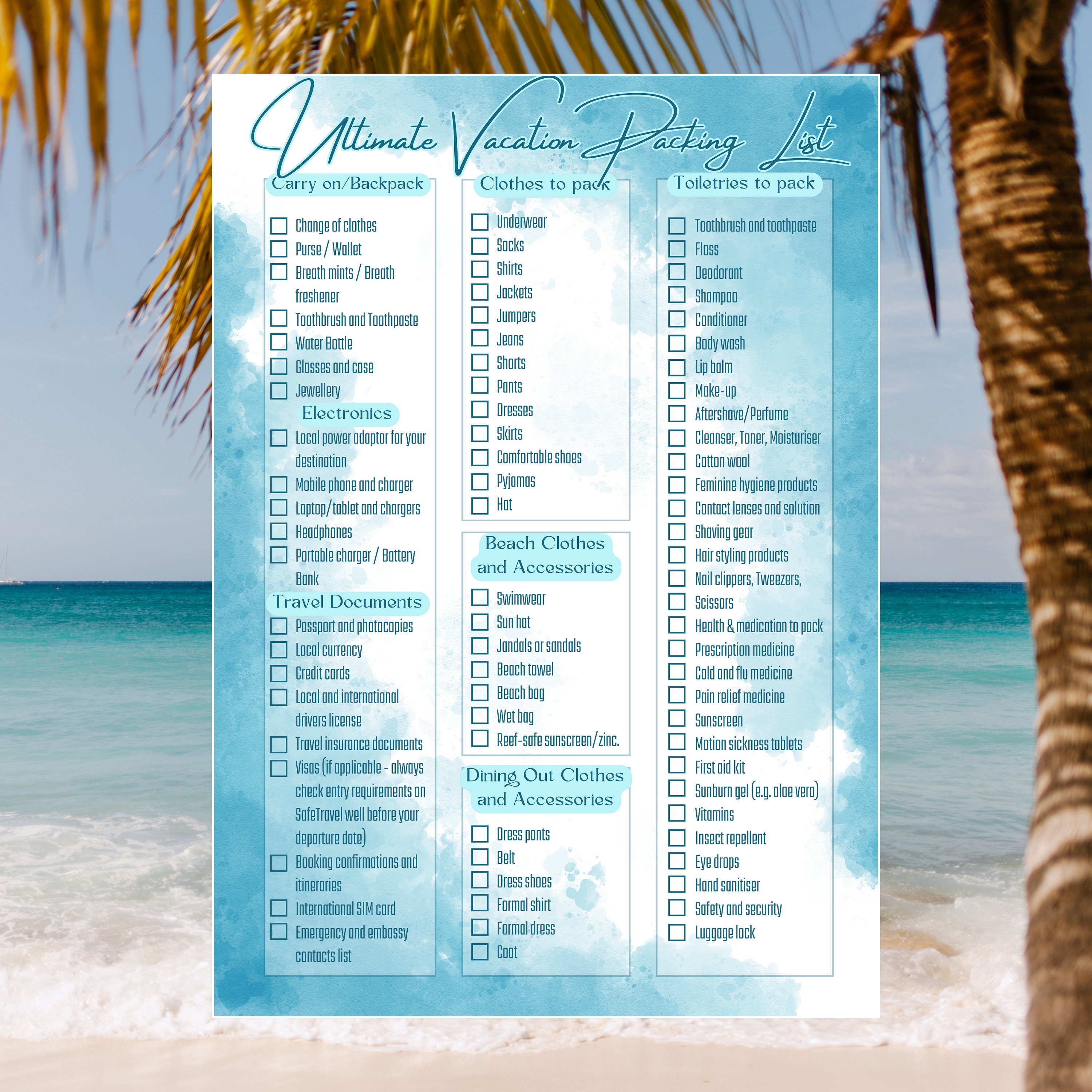 Caribbean Vacation Packing List Printable