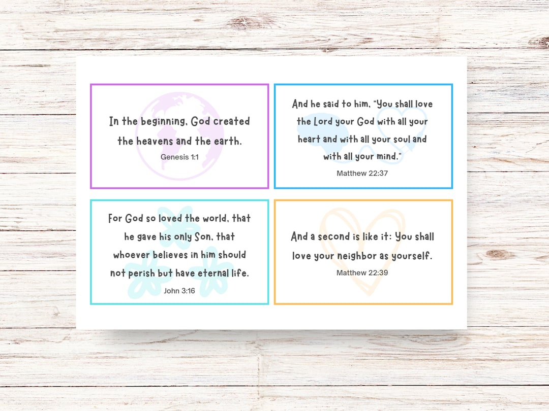 Kids Scripture Cards - 20 Bible Verses for Children - Etsy