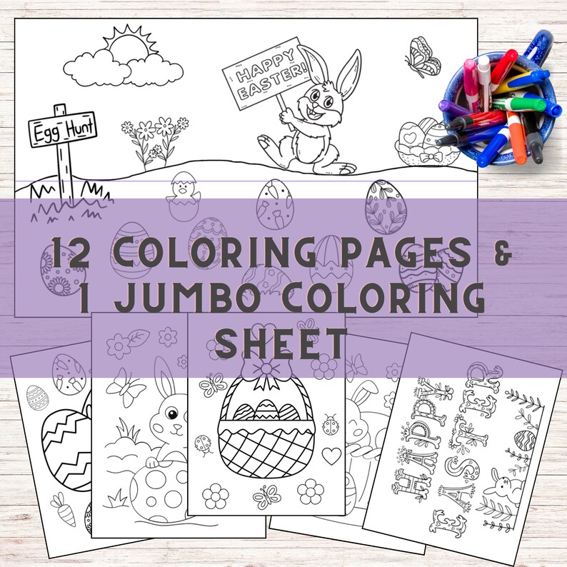 12 Easter Coloring Pages 1 Jumbo Coloring Sheet - Etsy