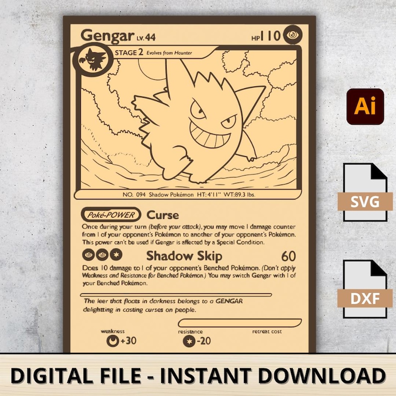 Gengar Pokemon Card SVG, 3D Layered Laser Cut File, DXF for Glowforge ...