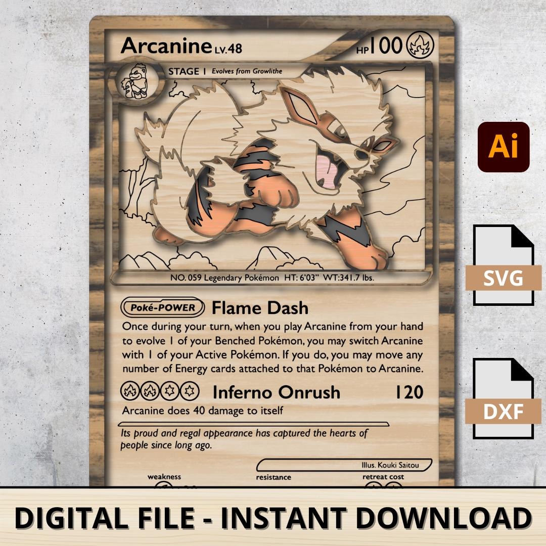 Arcanine Pokemon Card SVG, 3D Layered Laser Cut File, DXF for Glowforge ...