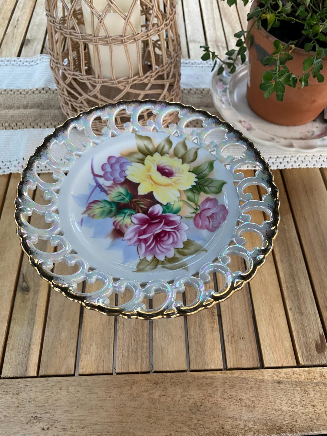 Vintage Floral Dessert Stand, Jewelry Display - Etsy
