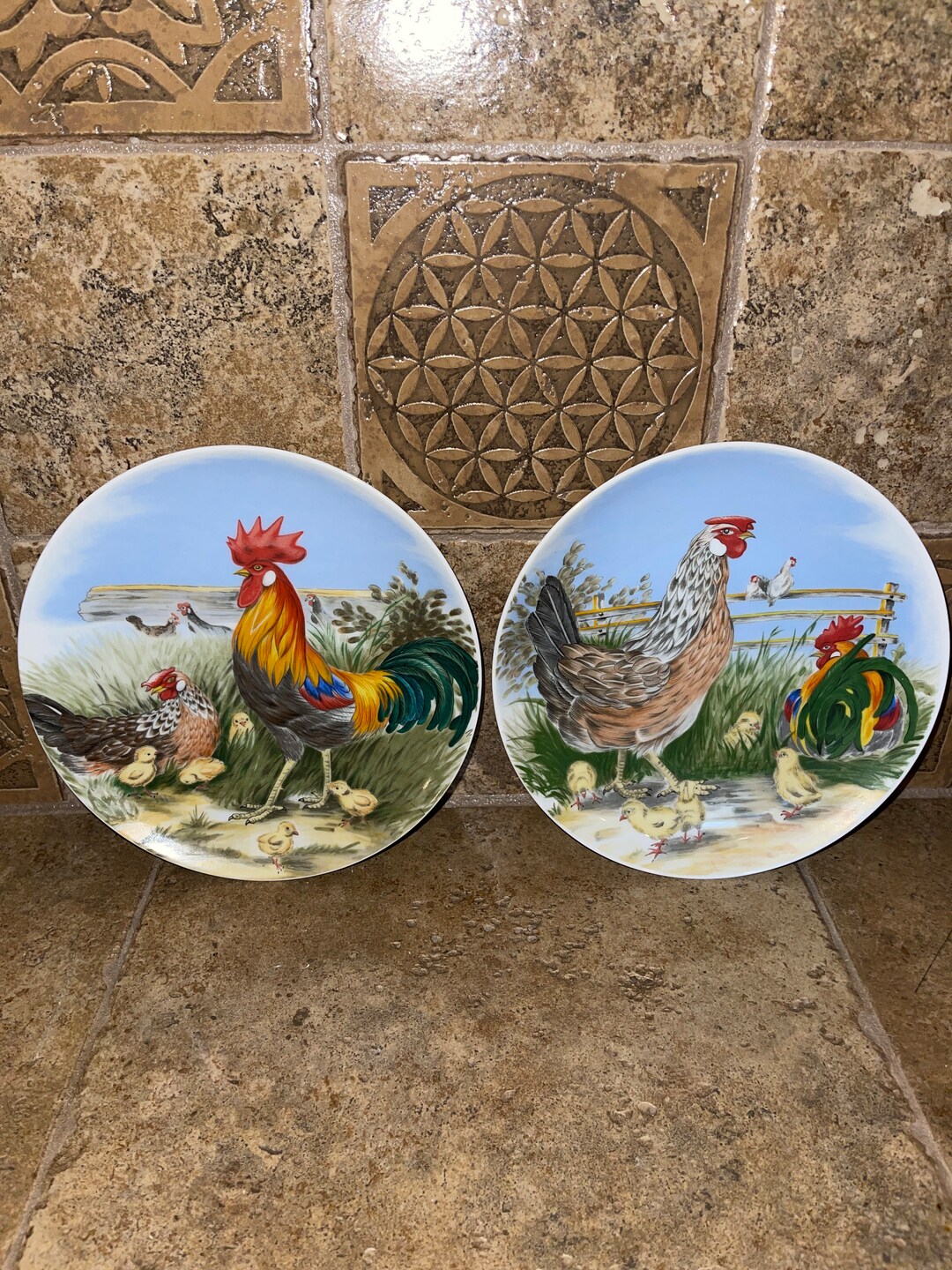 Vintage Chicken Plates Artmark Rooster Chicks Hen - Etsy