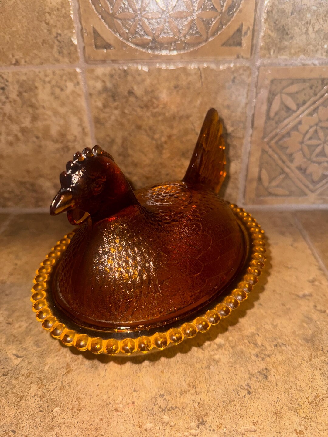 Indiana Glass Amber Hen on Nest - Etsy