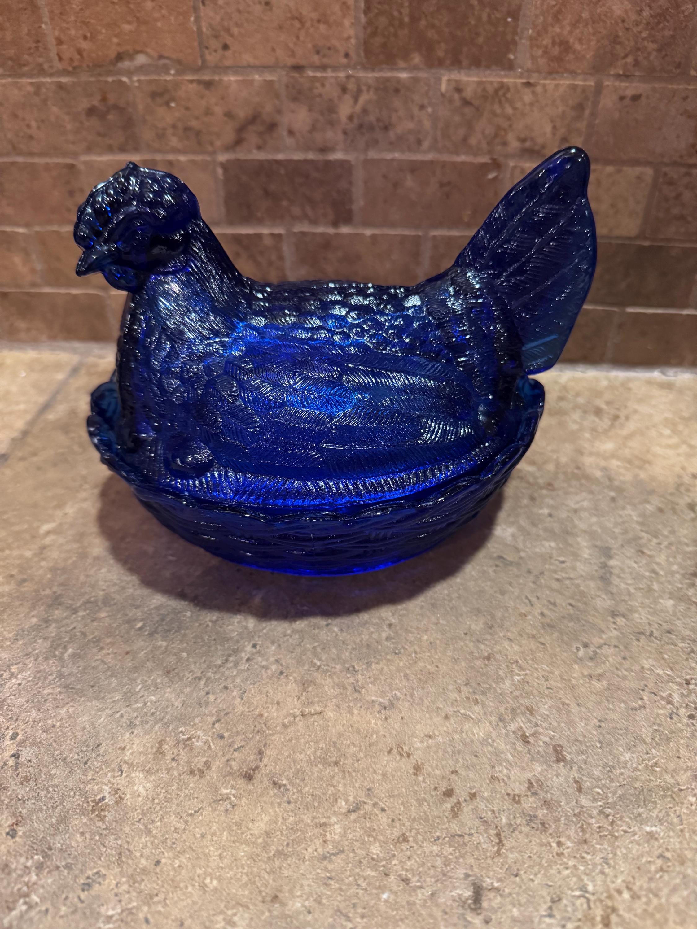 Cobalt Blue Hen on a Nest Glass Covered Dish - Etsy