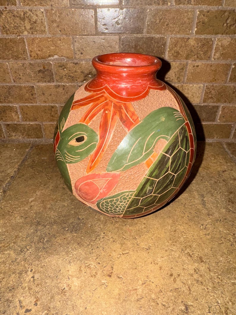 Art Pottery Vase With Turtles and Mushrooms - Etsy