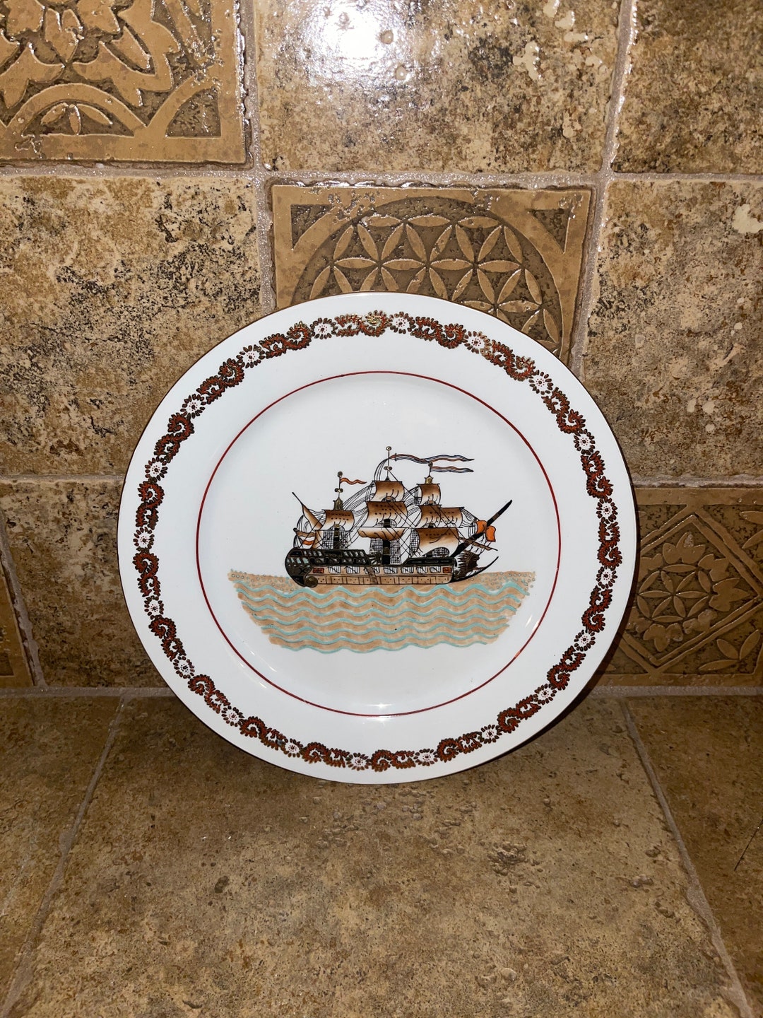 Nautical Plate With a Sailing Ship - Etsy