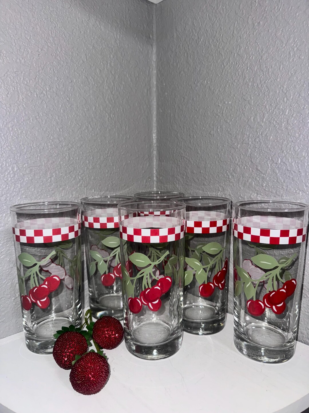 A Set of 6 Anchor Hocking Cherry and Checker Sweet Tea Glasses - Etsy
