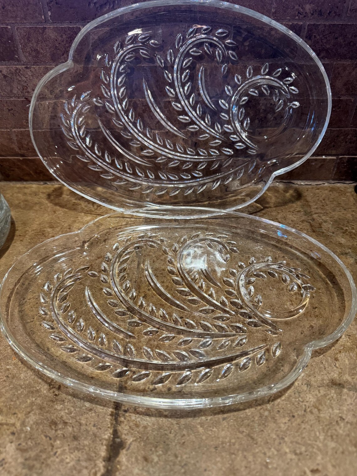 A Set of 4 Glass Snack Trays With Wheat Pattern - Etsy
