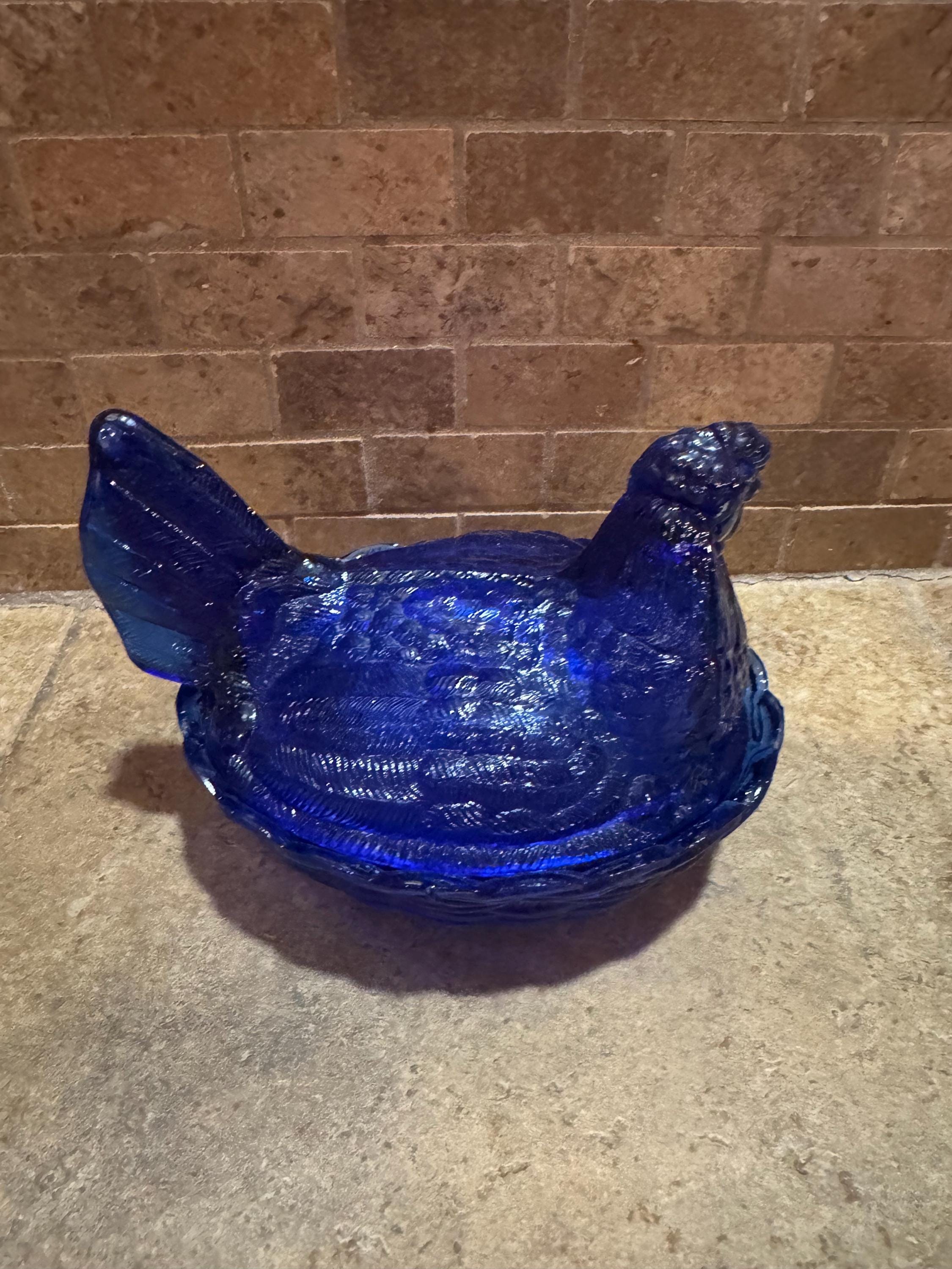 Cobalt Blue Hen on a Nest Glass Covered Dish - Etsy