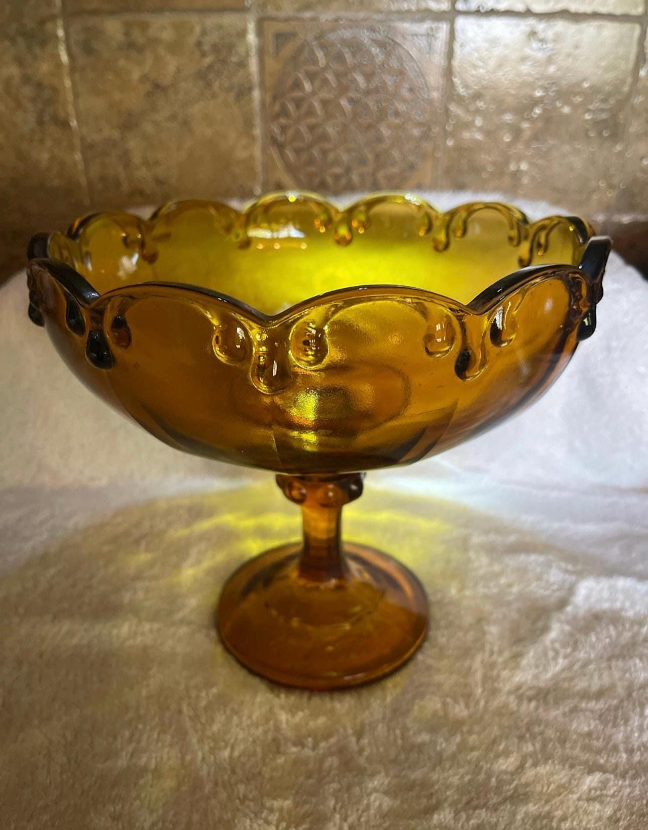 Vintage Amber Indiana Glass Pedestal - Etsy