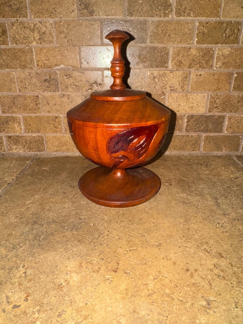 Hand Carved Wooden Container With Lid. - Etsy