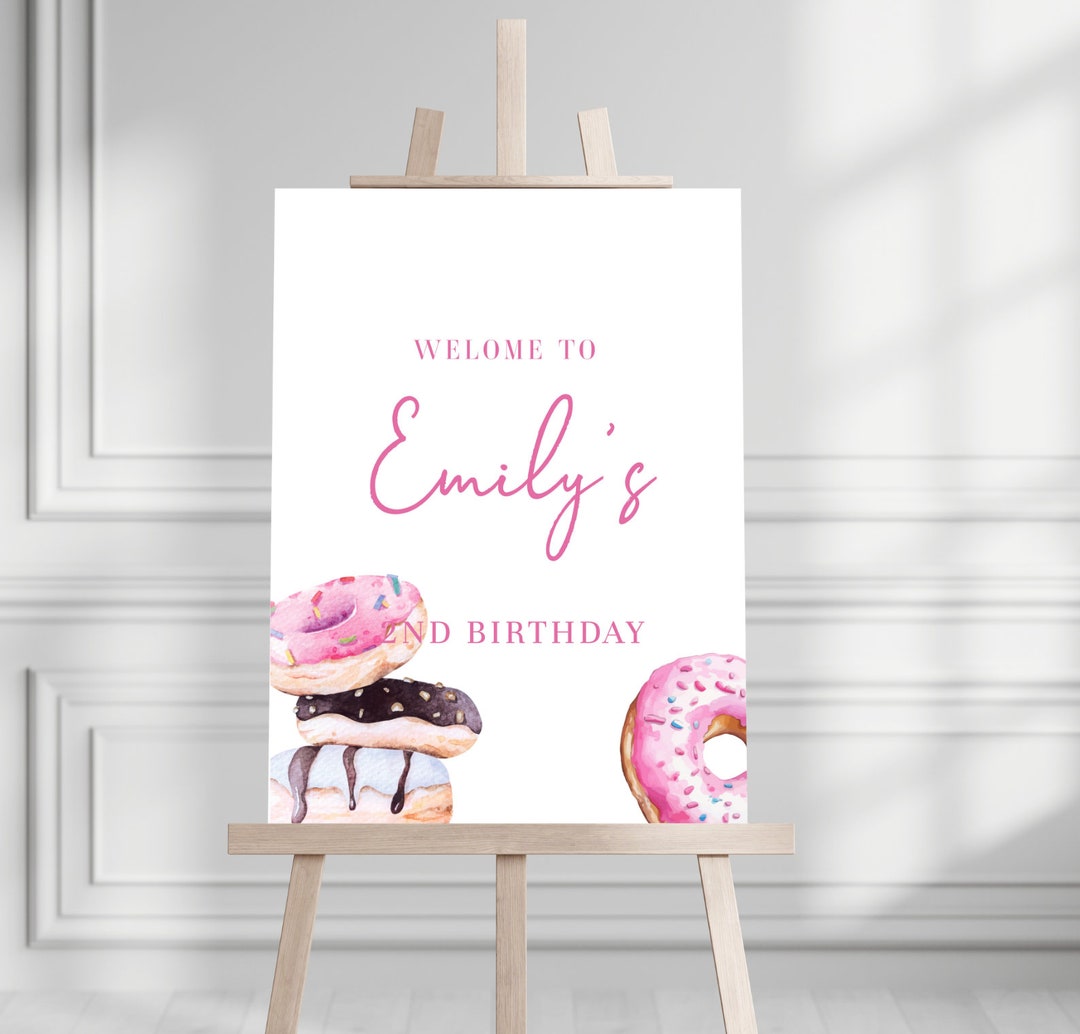 Editable Pink Donut 'two Sweet' Welcome Sign Girl's Second Bday Party ...