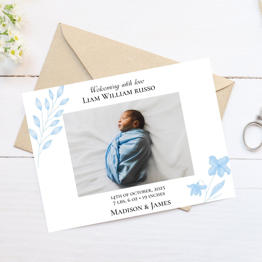 Baby Boy Birth Announcement Template: Minimalist Photo Card (digital ...