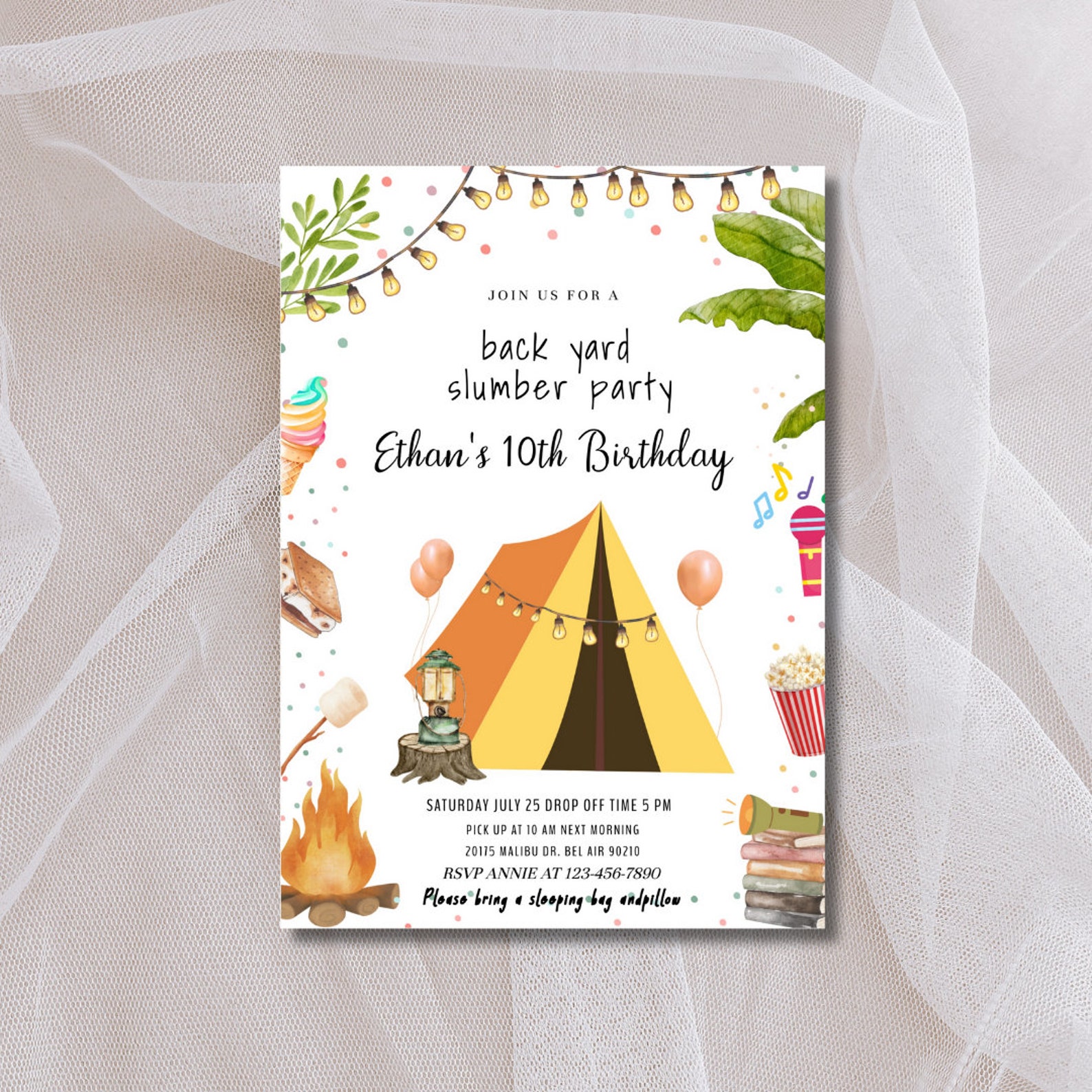 Editable Backyard Slumber Party Invitation - Kids Birthday Invite ...