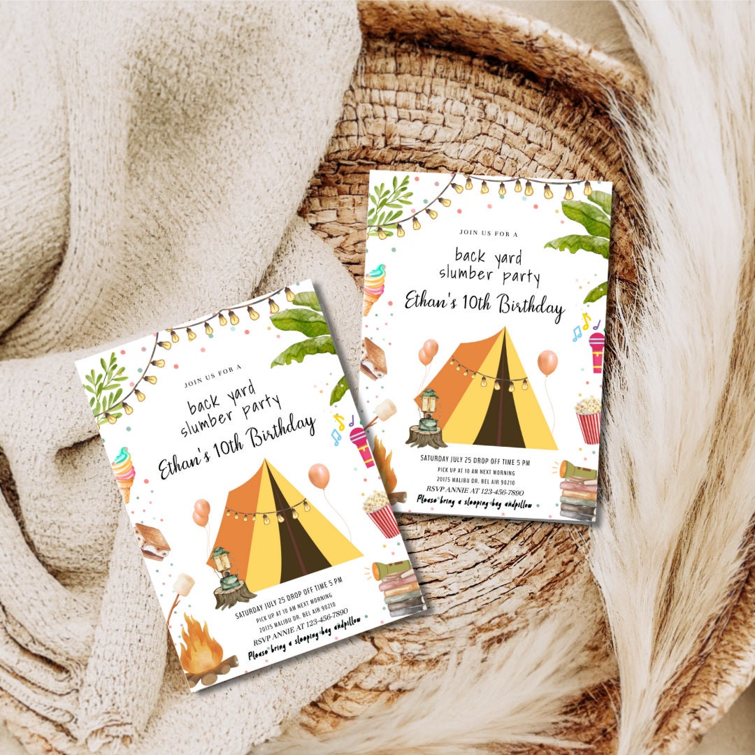 Editable Backyard Slumber Party Invitation - Kids Birthday Invite ...