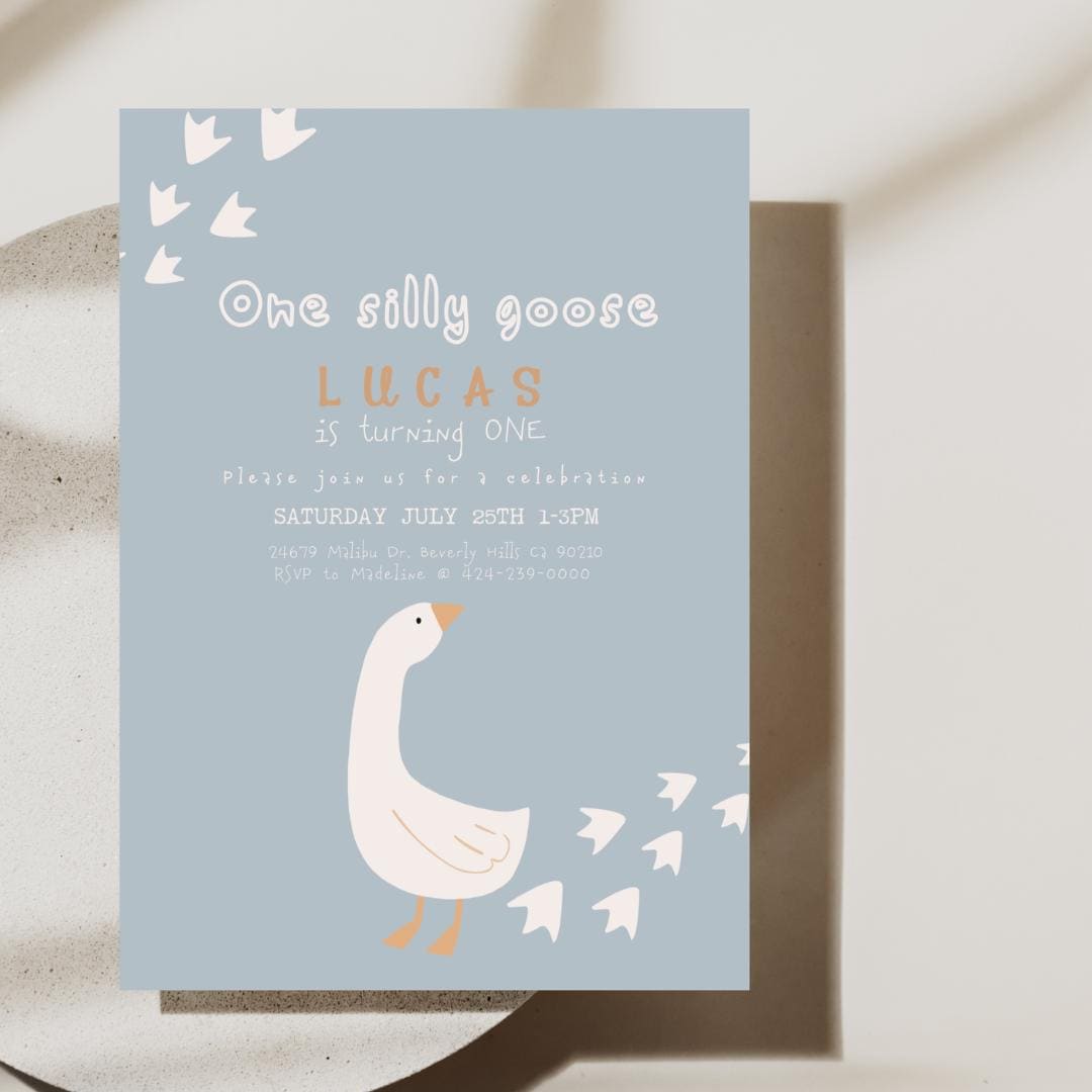 Editable One Silly Goose First Birthday Invitation for Boys - Cute ...