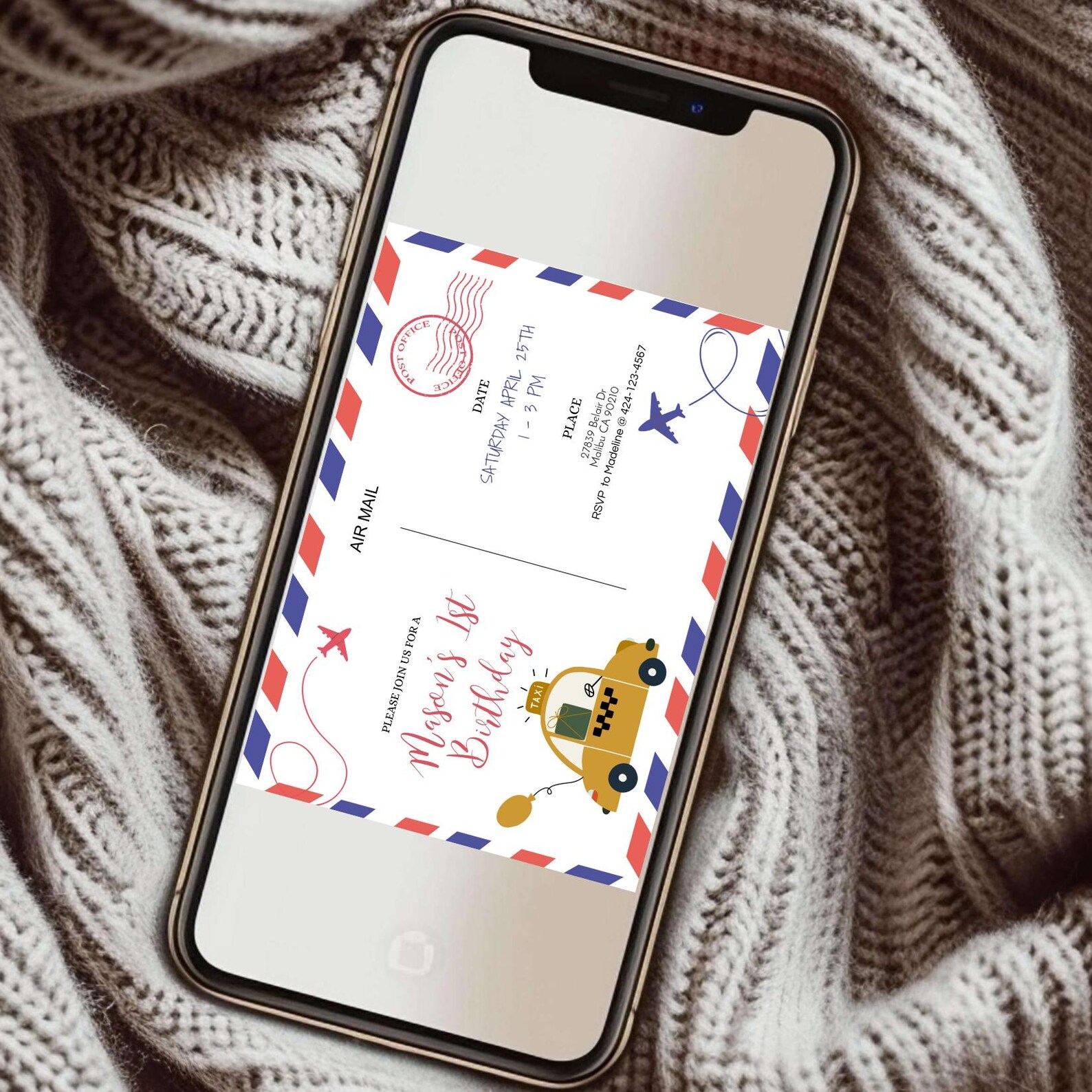 Editable Postcard Birthday Invitation - Air Mail & International Travel ...