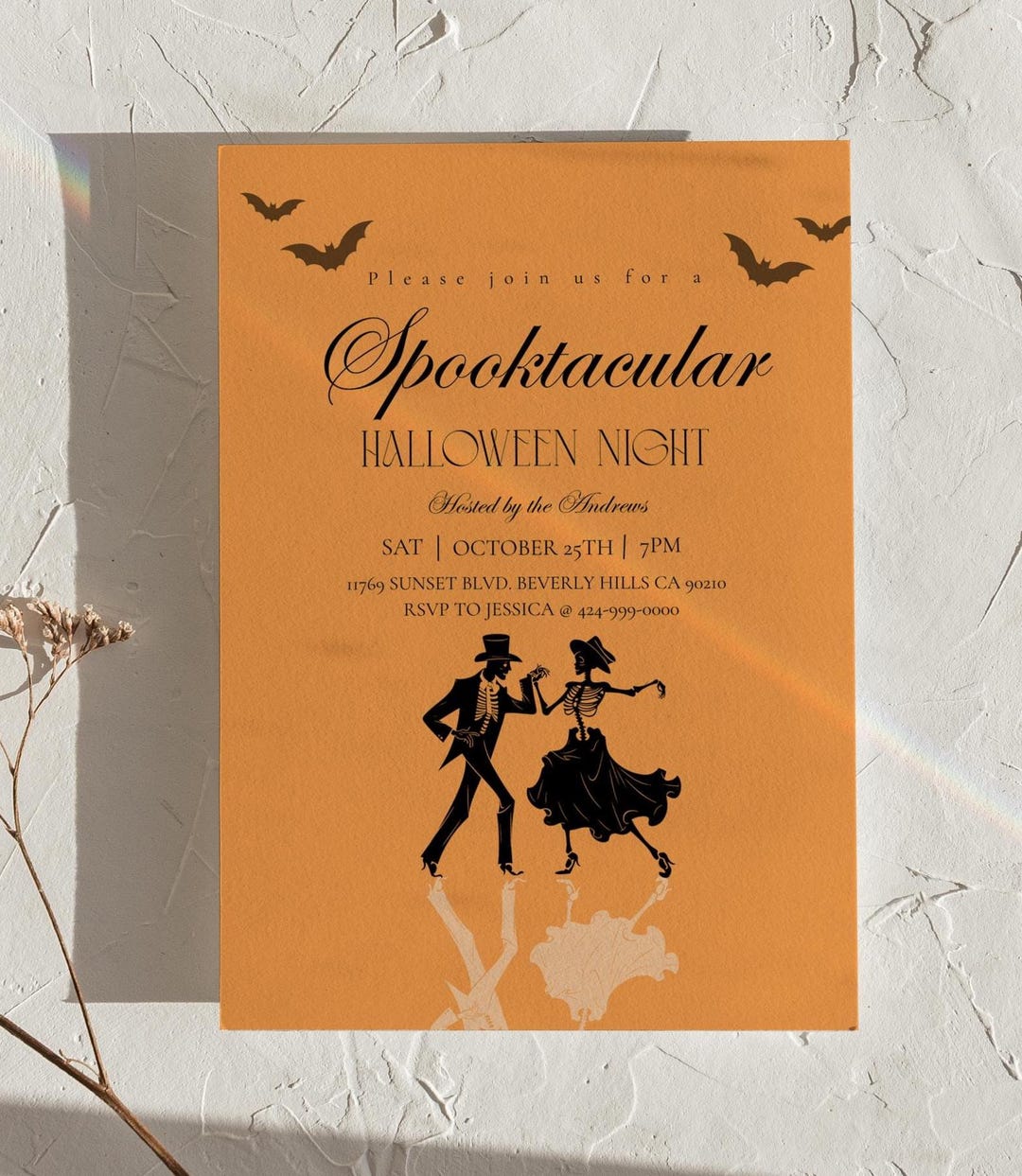 Skeleton Dance Halloween Party Invitation: Editable Orange Template ...