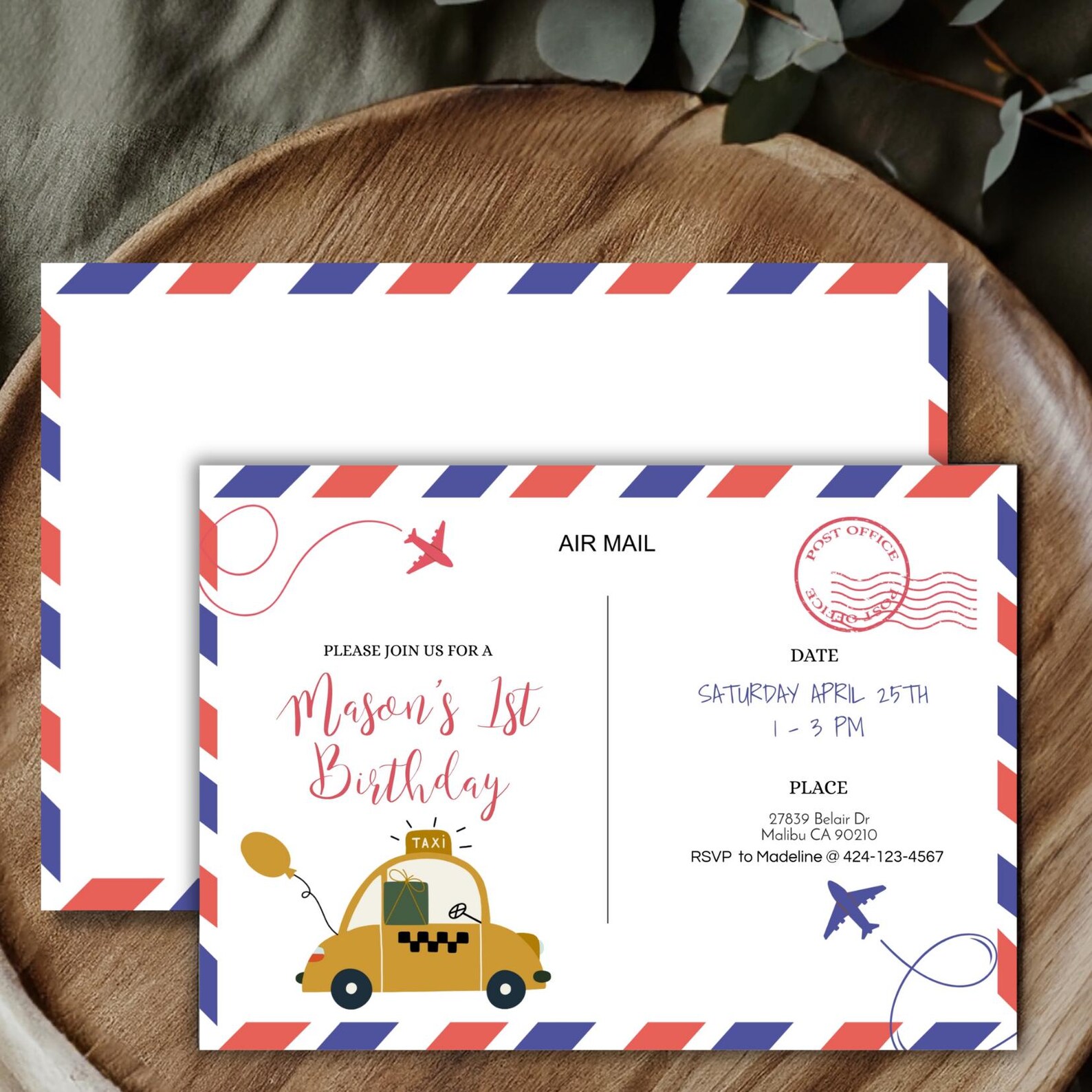 Editable Postcard Birthday Invitation - Air Mail & International Travel ...