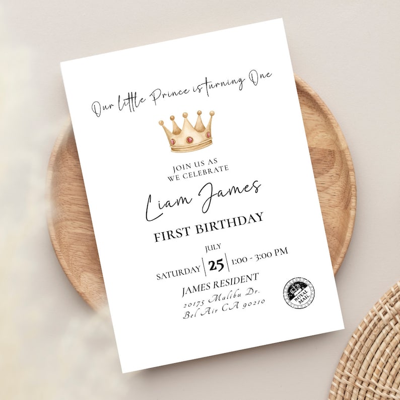 Editable First Birthday Invitation for Boy - 'our Prince is Turning One ...