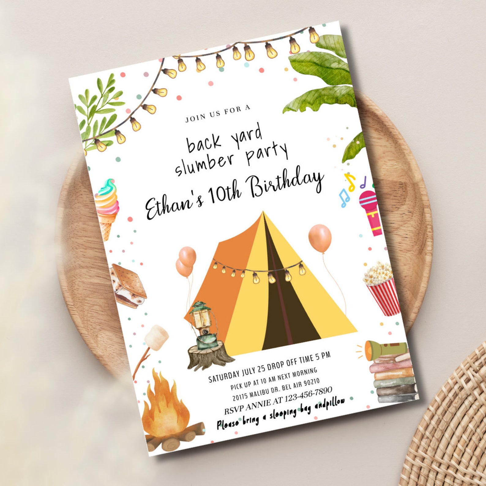 Editable Backyard Slumber Party Invitation - Kids Birthday Invite ...