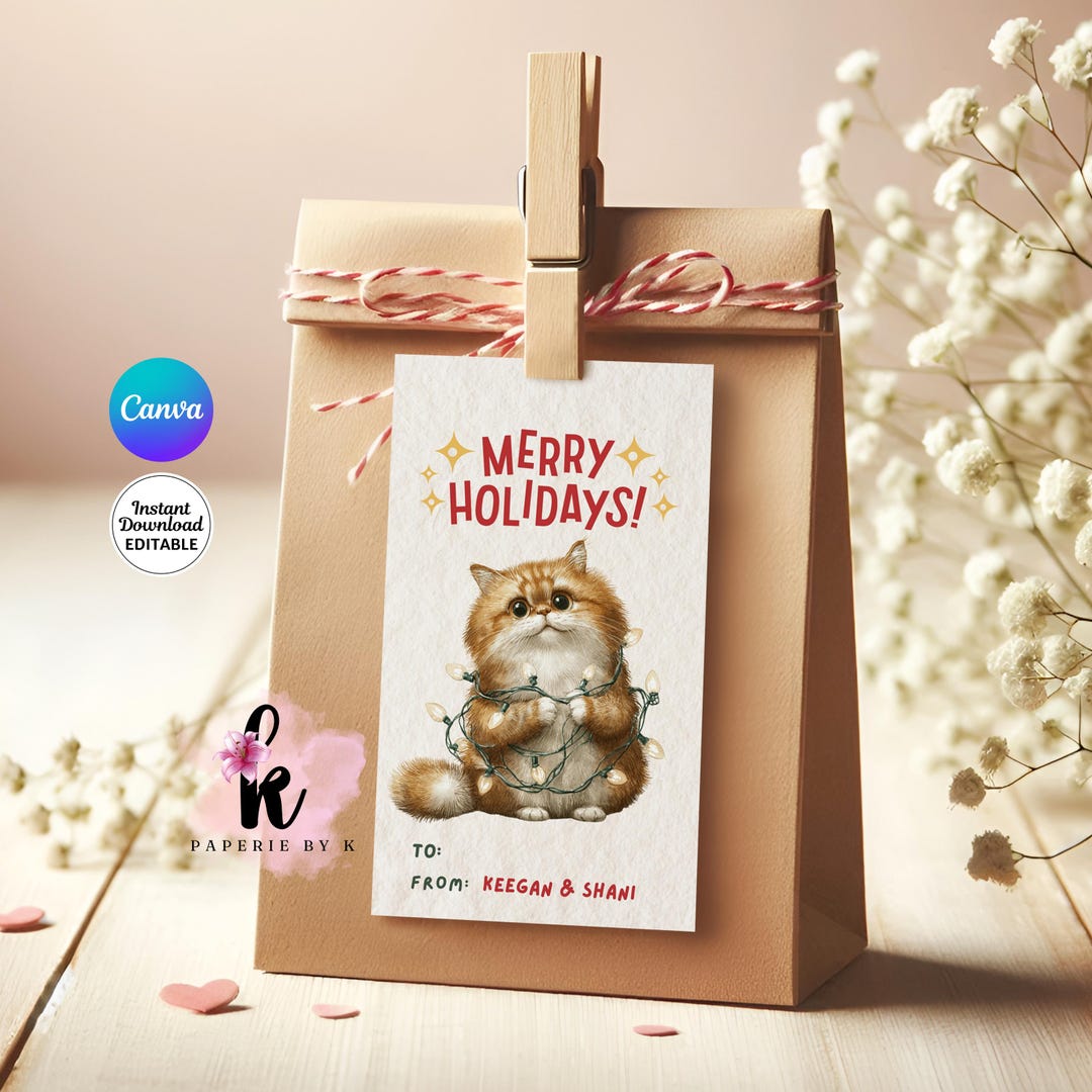 Editable Cat Christmas Gift Tags, Printable Kitten Christmas Tags ...