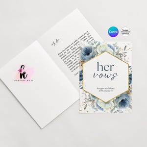 Editable Dusty Blue Wedding Vows Cards Template, Editable Wedding Vows ...