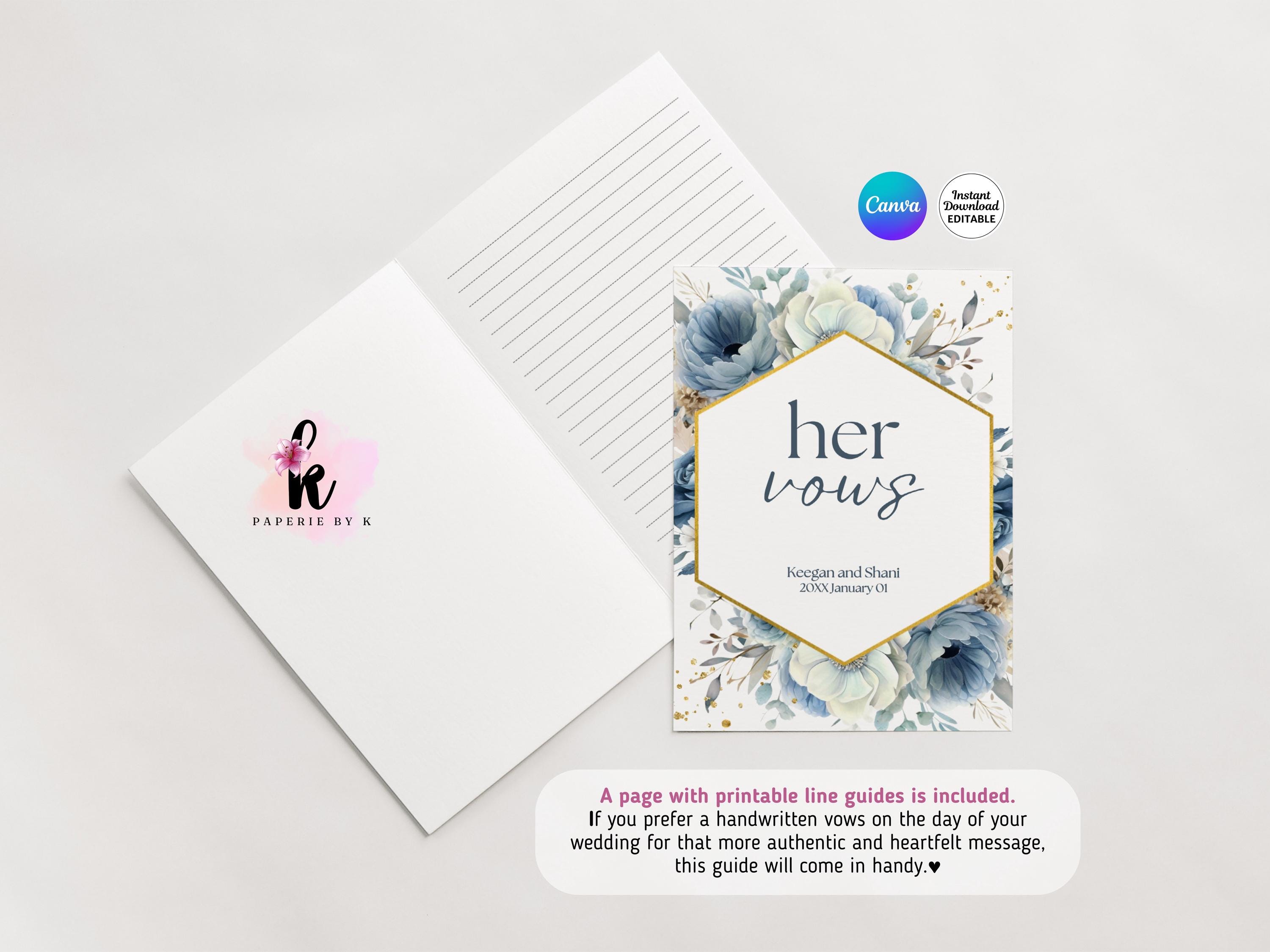 Editable Dusty Blue Wedding Vows Cards Template, Editable Wedding Vows ...