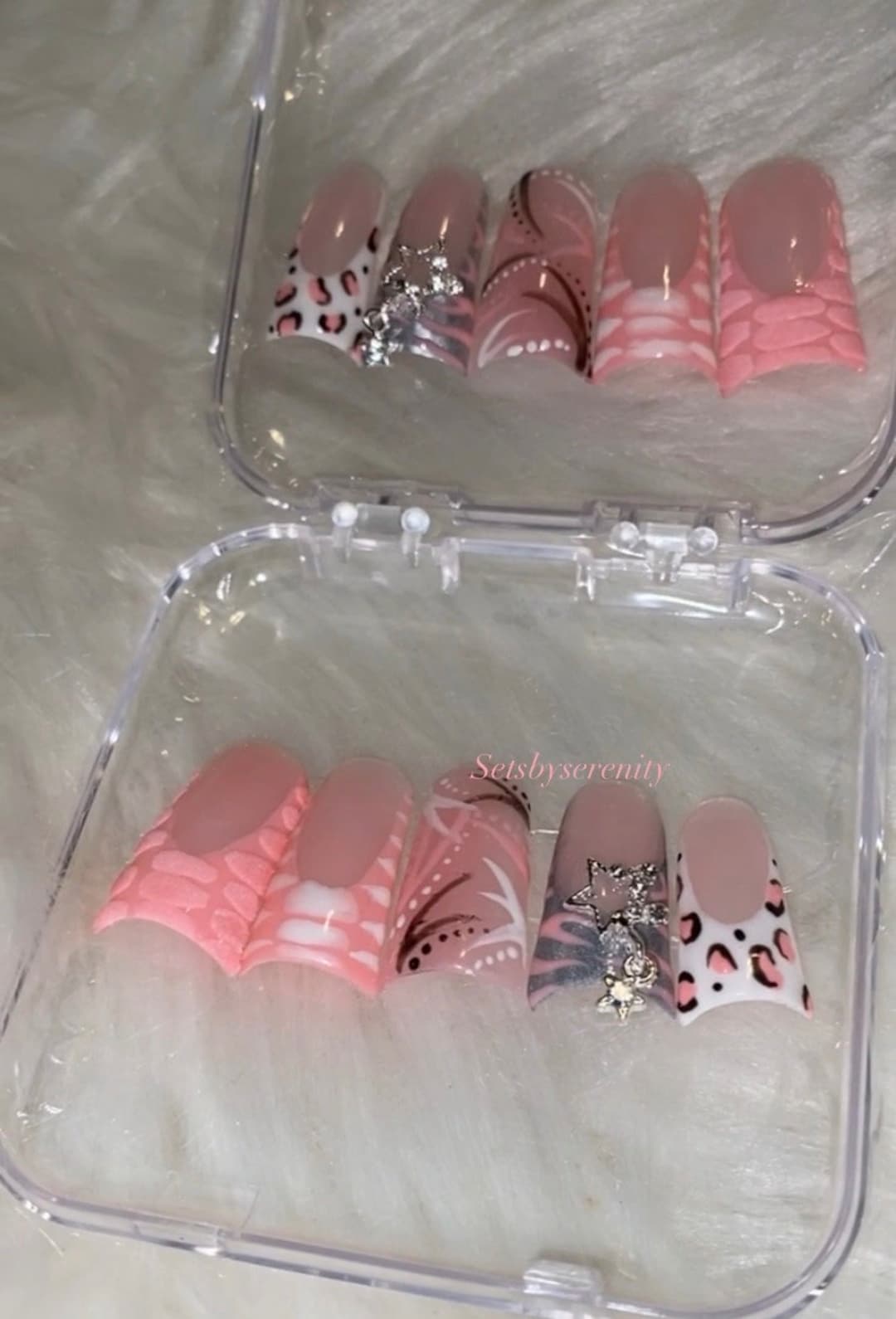 Pink Prints French Tips Y2K & Silver Duck Nails Acrylic Press on Nails ...