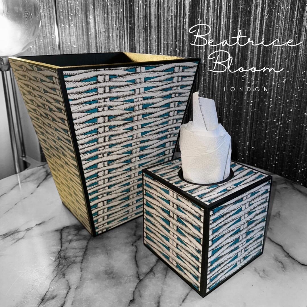 Christian Lacroix Aqua Waste Bin & Tissue Box Set, Artisan Made Home ...