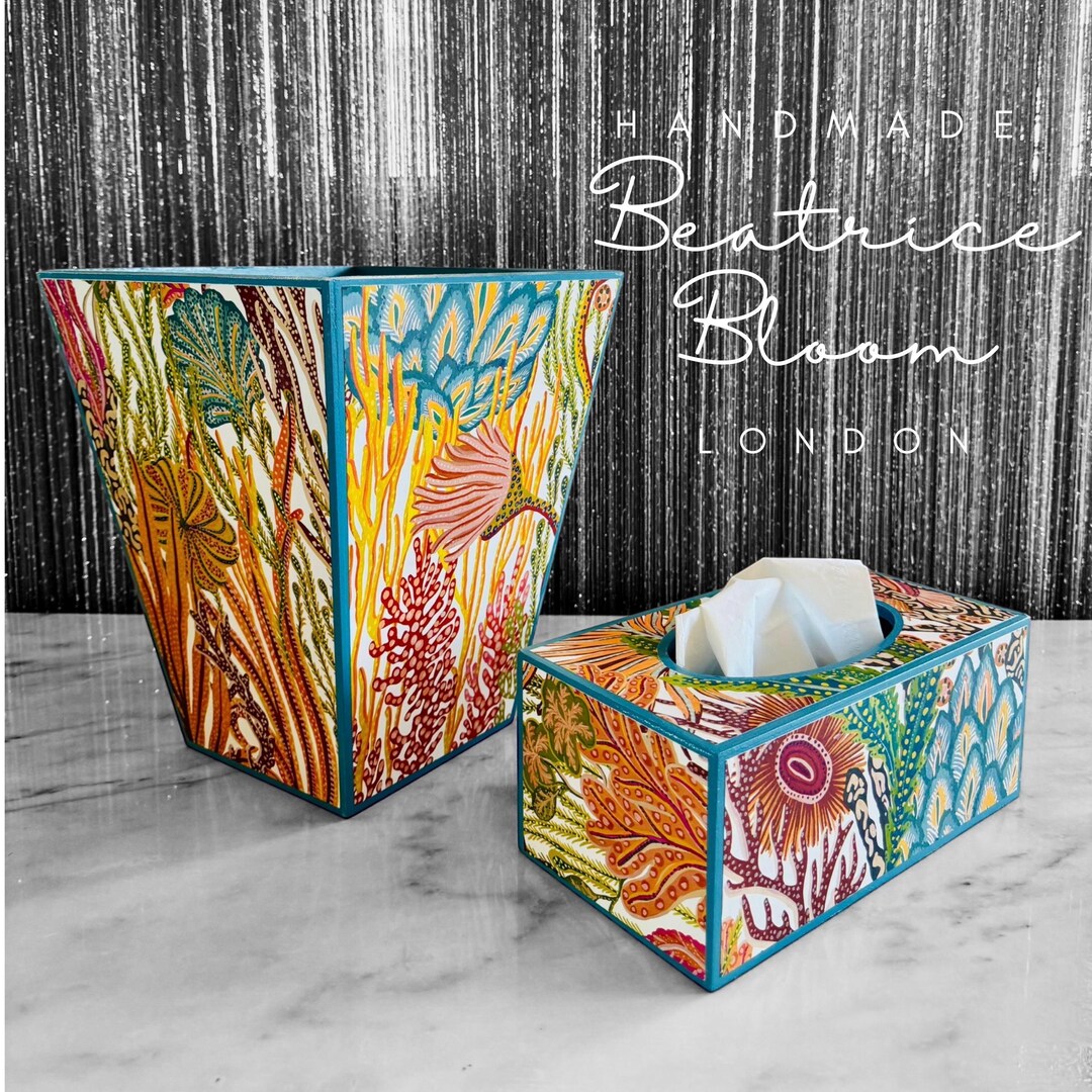 Coral Reef Waste Paper Bin & Matching Tissue Box Cover Handmade by ...
